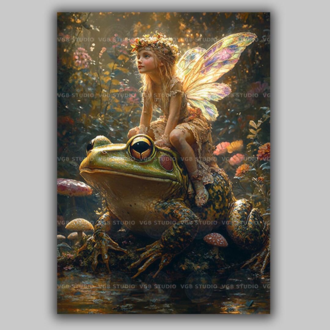 Whimsical Fairy Riding Frog Fine Art Print, Enchanting Fantasy Magical ...