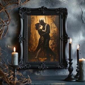 Victorian Woman Kissing Devil in Black Suit, Demon Dancing Satanic ...