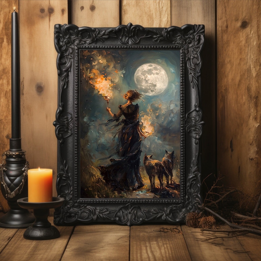 Hecate Night Goddess Print, Hekate Full Moon Holding Torches With ...