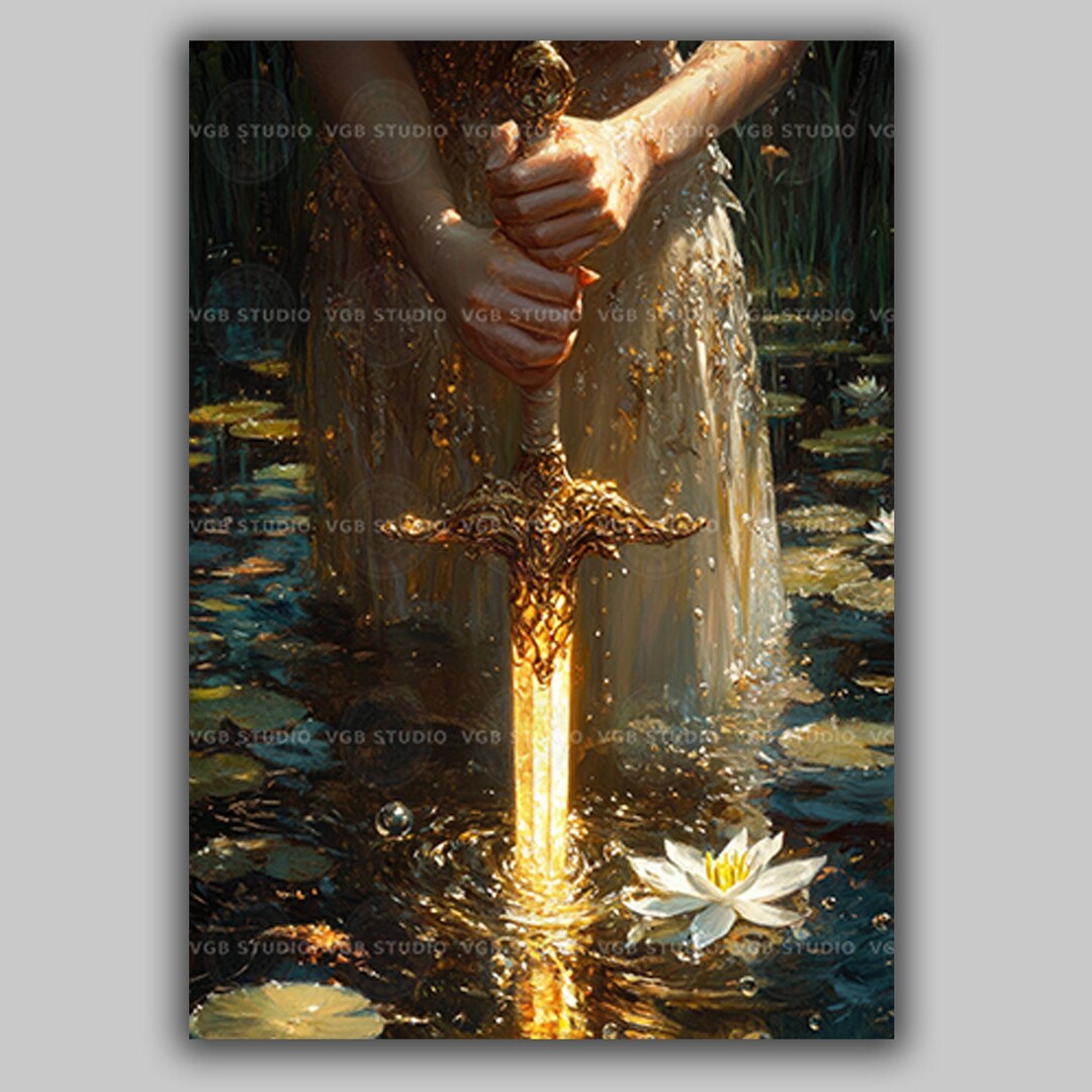Lady of the Lake Art Print Excalibur Sword Myth Arthurian Legend Golden ...