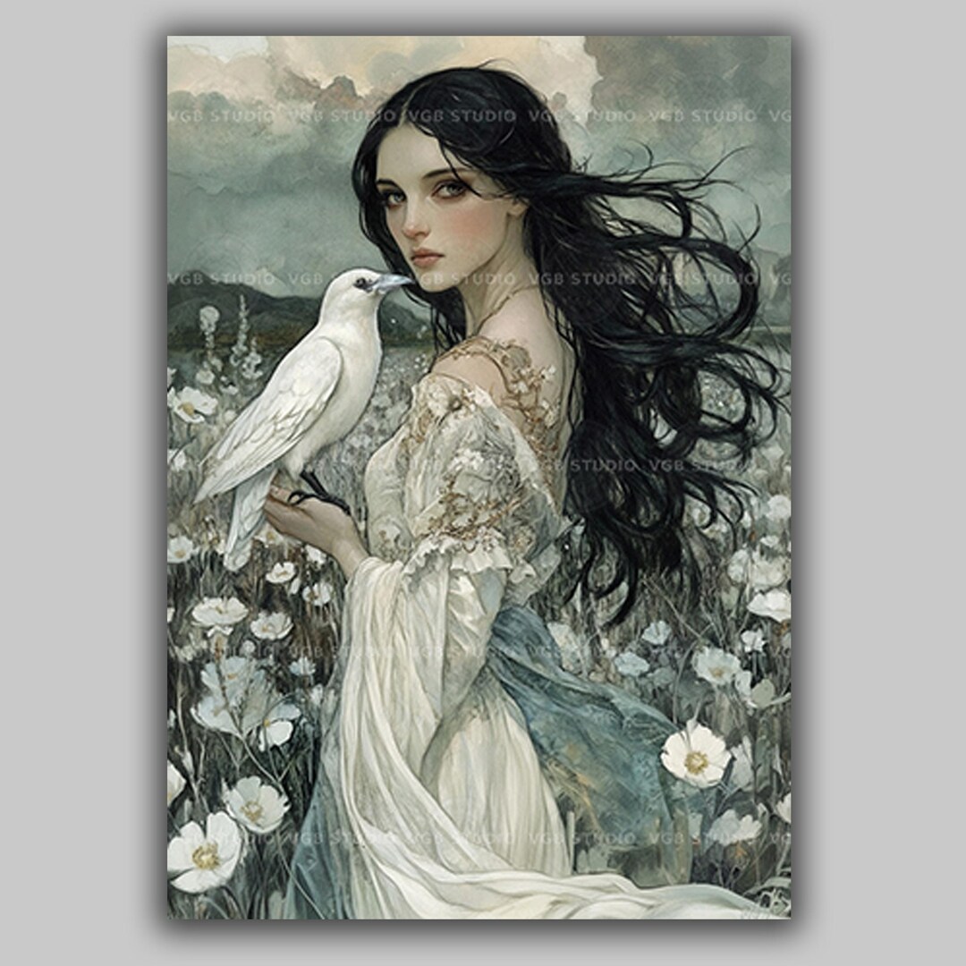 Branwen Welsh Goddess of Love and Beauty Fine Art Print, White Raven ...