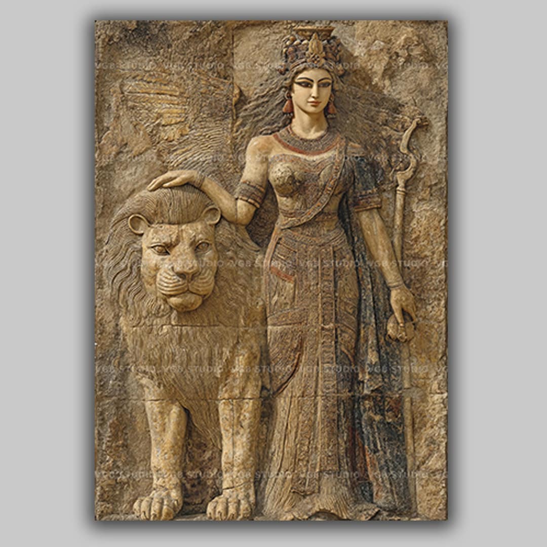 Ishtar Goddess Art Print | Ancient Mesopotamian Lion Relief Stone ...