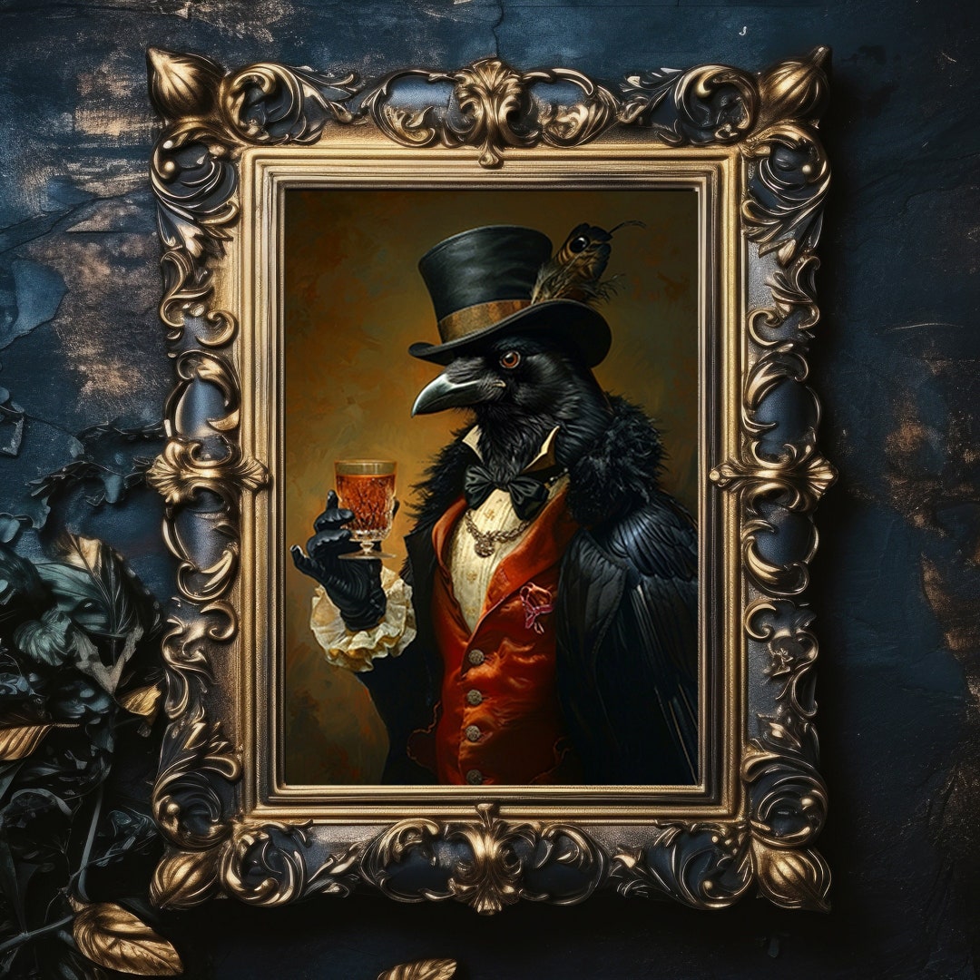 Crow Top Hat Raven Victorian Gentleman Having a Dring, Fancy Black Bird ...