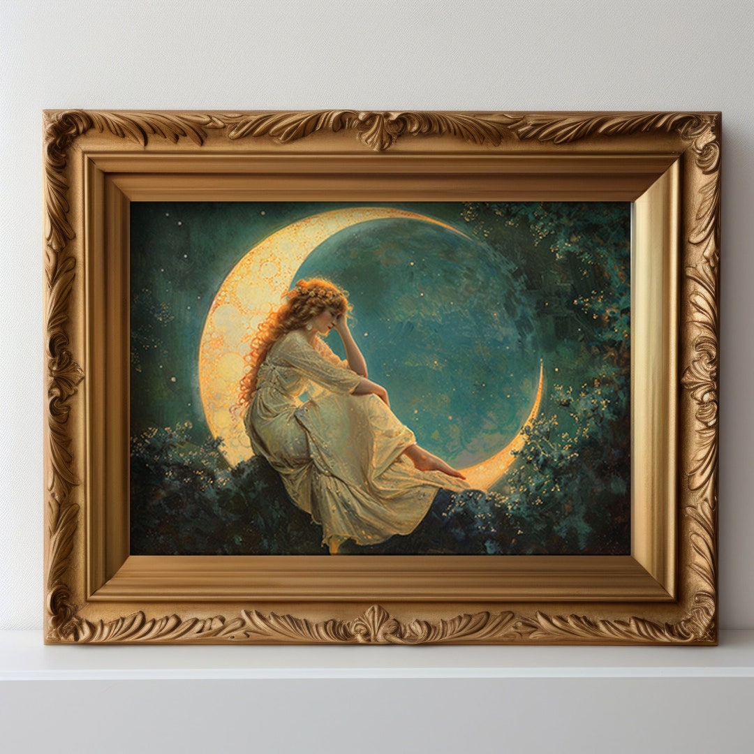 Moon Goddess Selene Greek Mythology, Art Deco Luna Vintage Painting ...