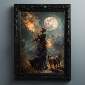 Hecate Night Goddess Print, Hekate Full Moon Holding Torches With ...