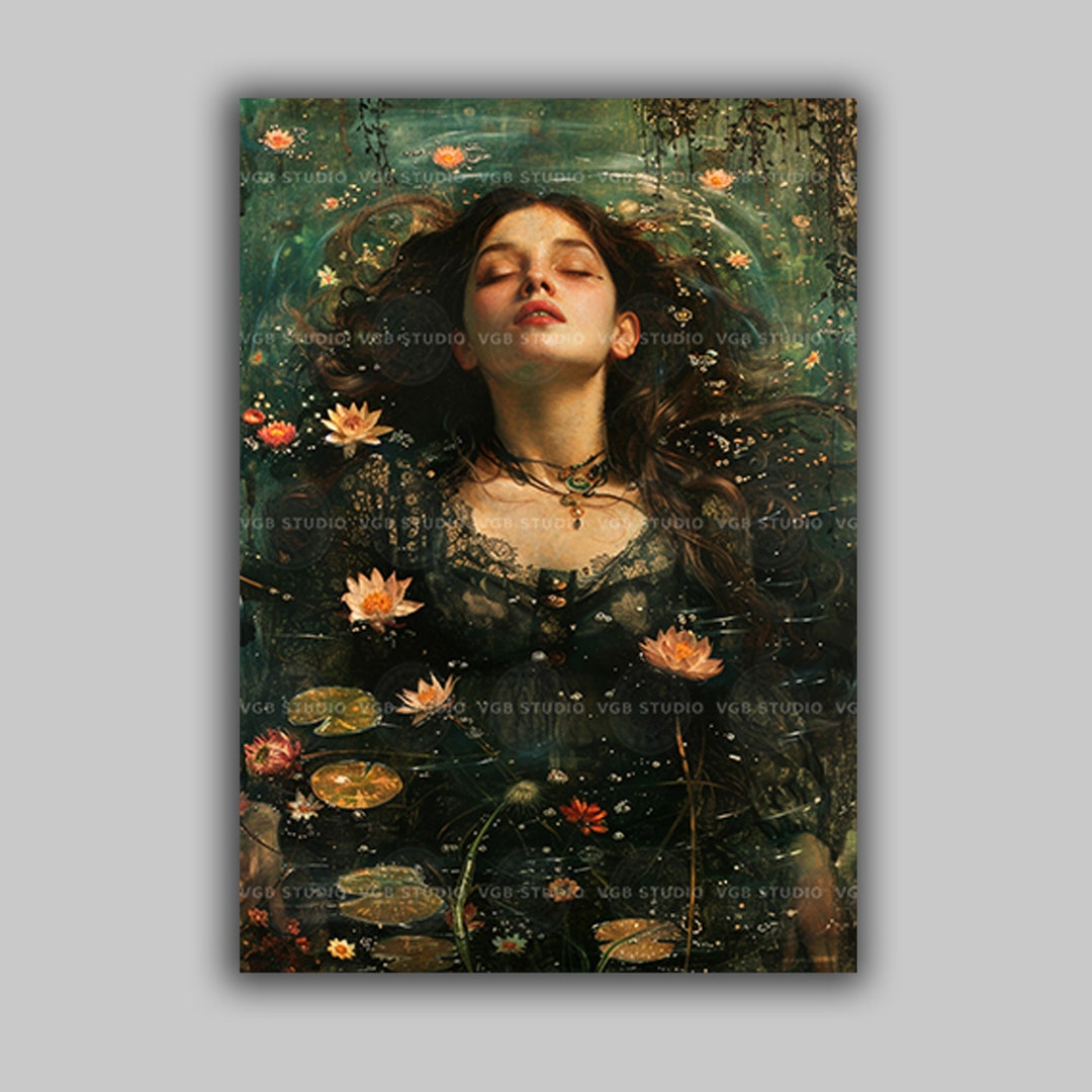 Ophelia Art Print Water Lily Woman Pond Gothic Wall Decor Dreamy Moody ...
