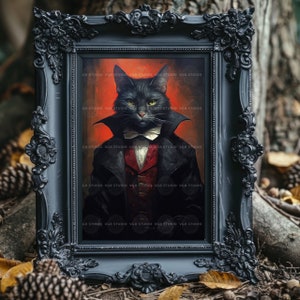 Gothic Black Cat Vampire Halloween Artwork, Gothic Medieval Portrait ...