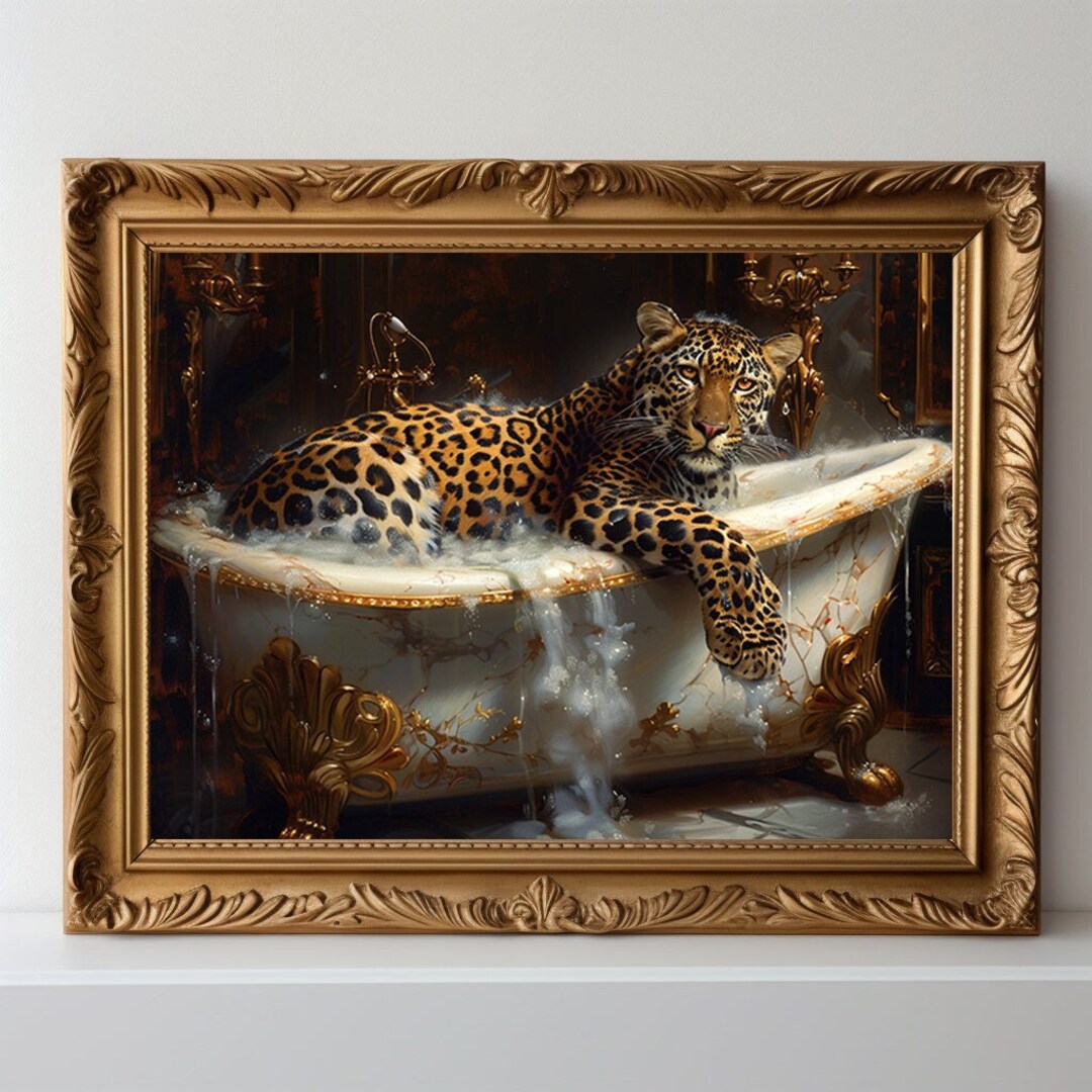 Leopard Bath Victorian Bathtub, Bathroom Whimsical Fine Art Print, Big ...