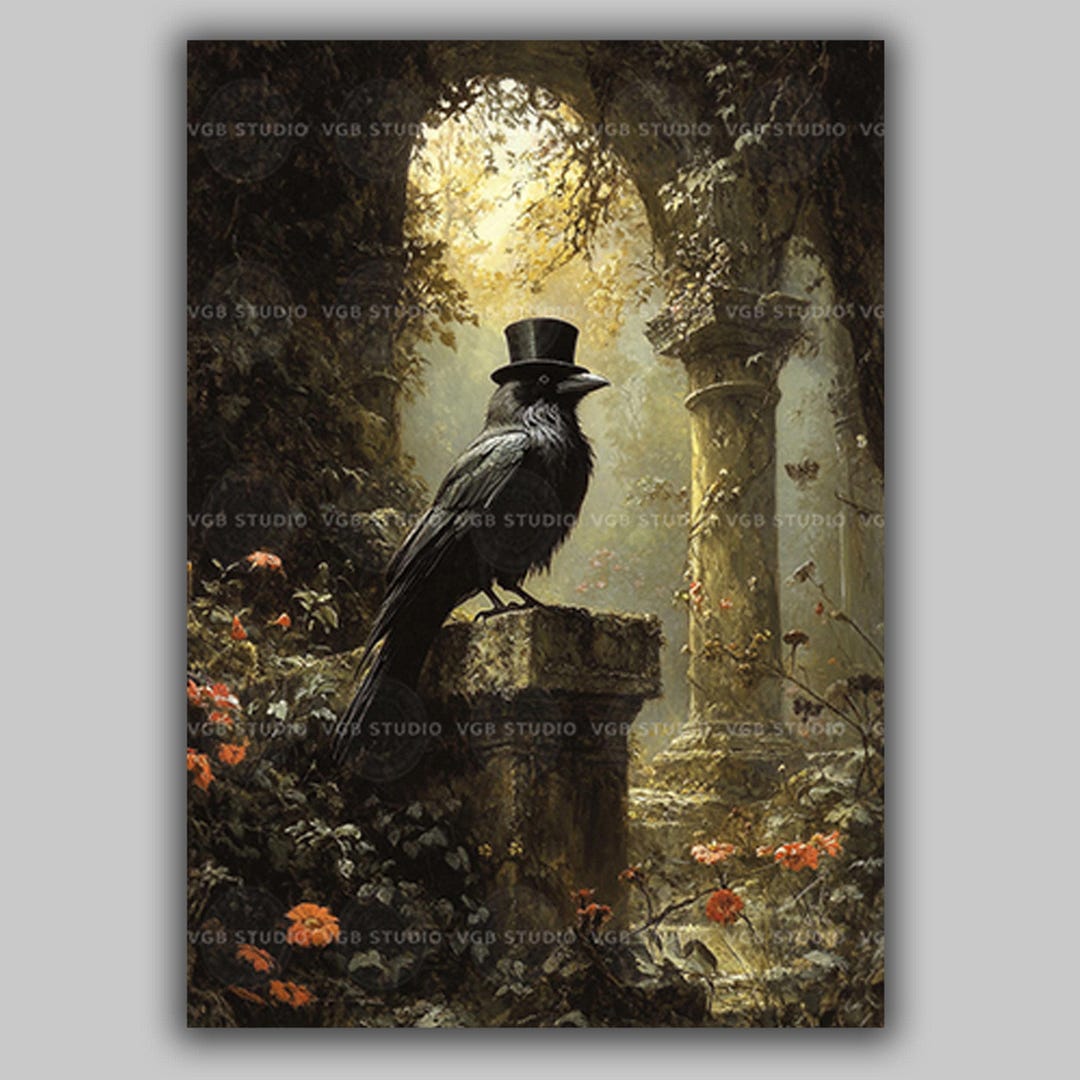Victorian Crow Raven Art Print Whimsical Fantasy Bird Illustration ...