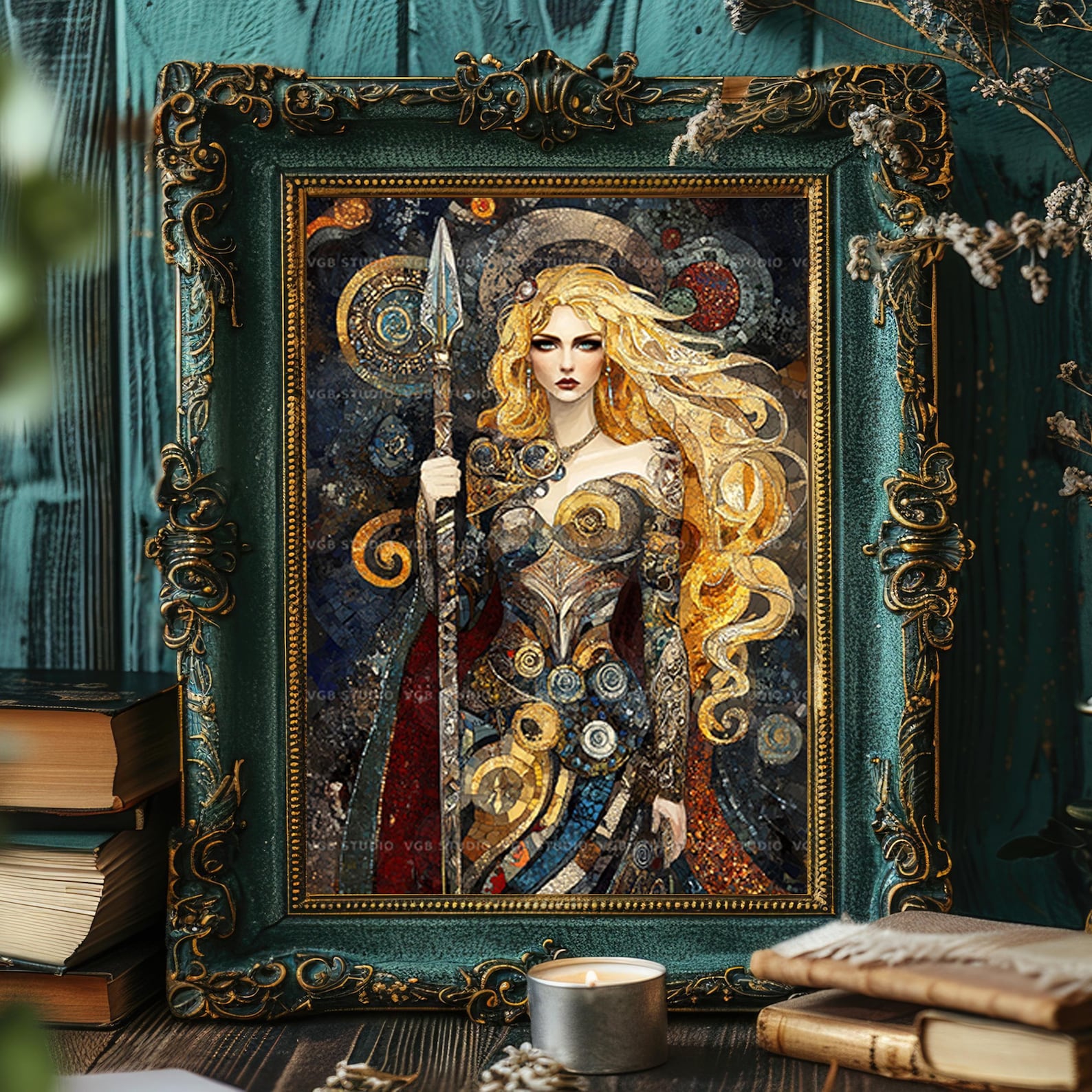 Freyja Norse Goddess Art Print, Viking Warrior Queen Freya Mosaic ...