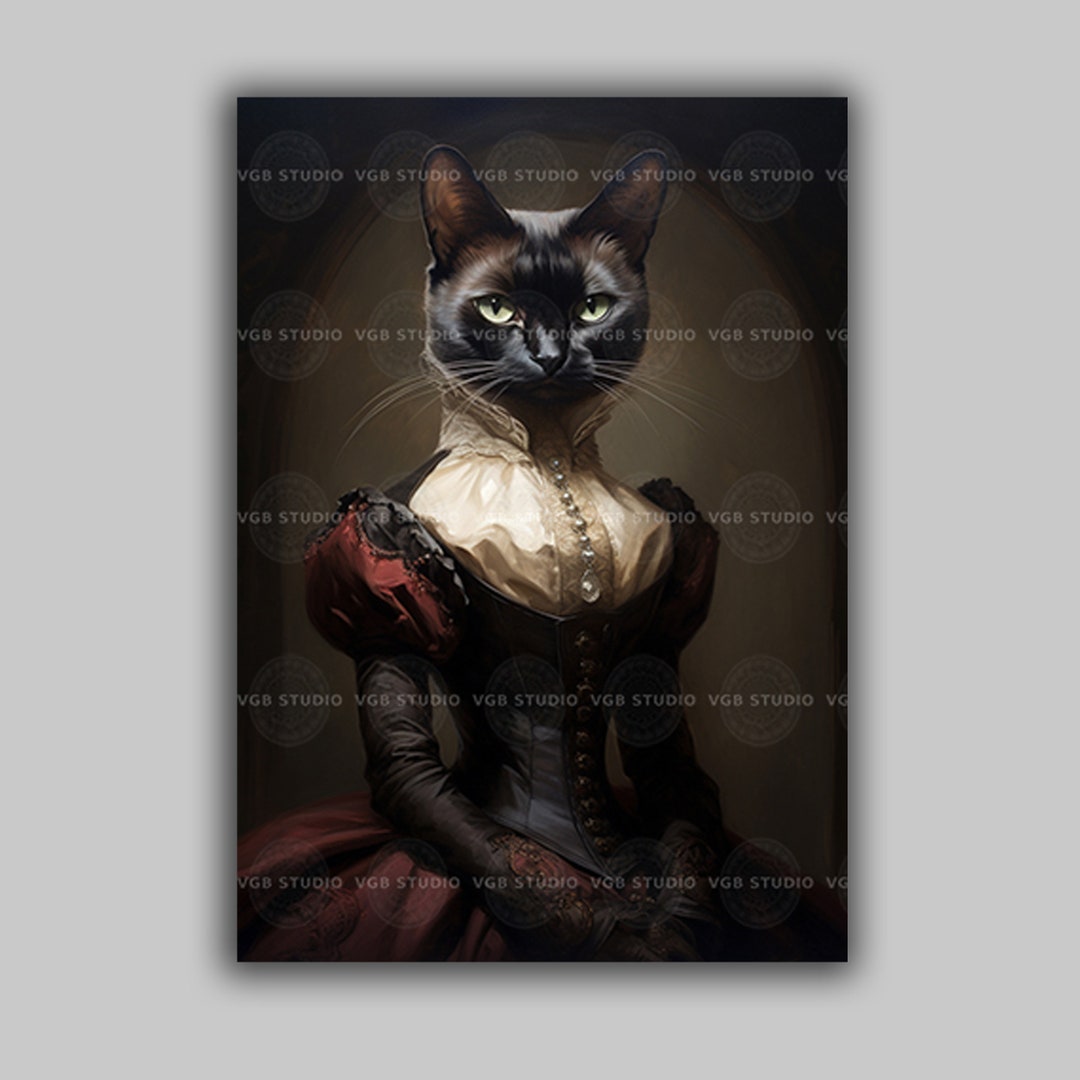 Classy Gothic Black Cat Victorian Portrait, Cat Wearing Dress Baroque ...