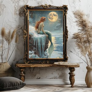 Winter Mermaid Art Print Icy Ocean Fantasy With Redhead Siren and Full ...