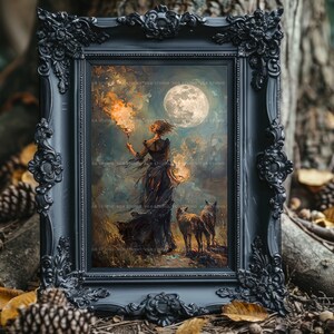 Hecate Night Goddess Print, Hekate Full Moon Holding Torches With ...