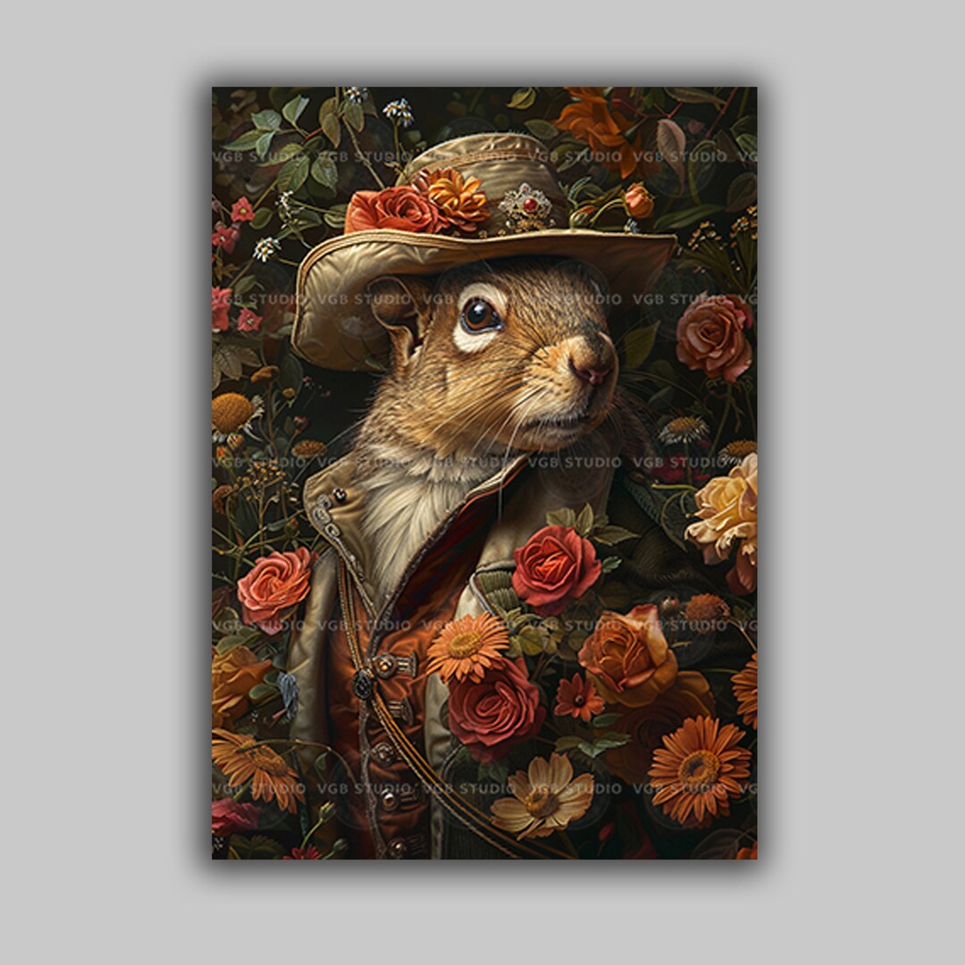 Victorian Squirrel Floral Botanical Print, Spring Garden Fine Art ...