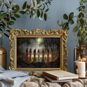 Moon Ritual Witchy Circle Incantation Mythical Print, Mystic Luna ...