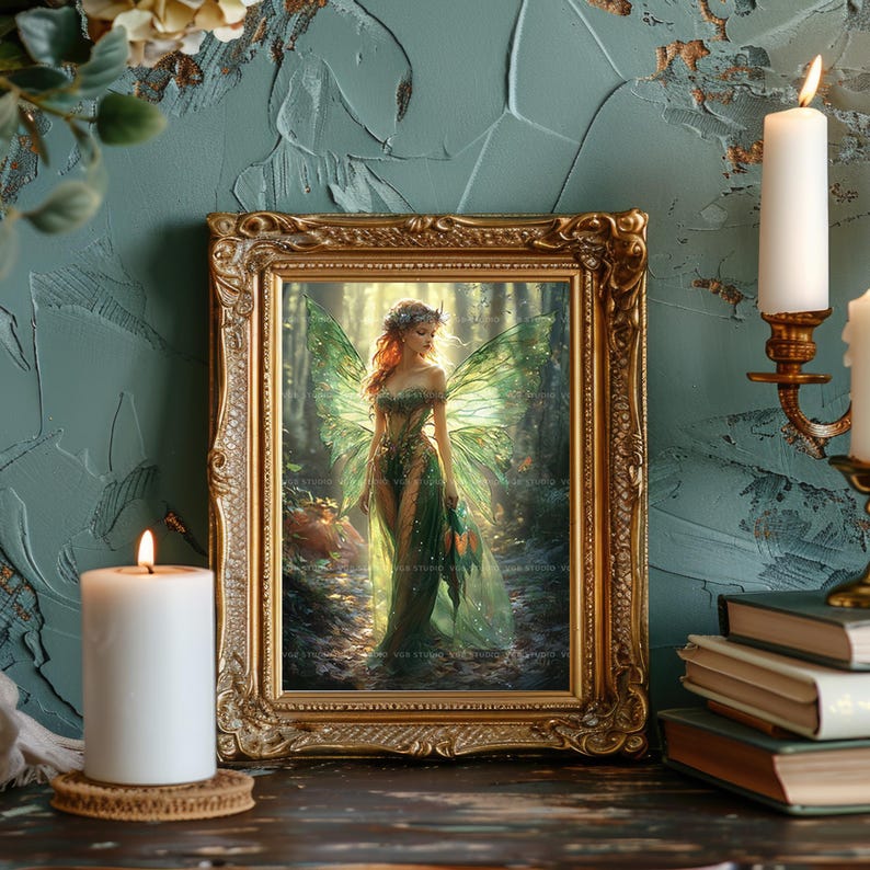 Forest Fairy Print Woodland Faerie Wall Art Green Fantasy Woman Magical ...