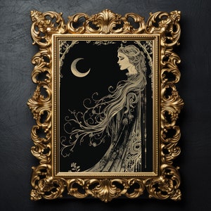 Selene Art Nouveau Greek Goddess Moon, Luna Vintage Painting, Celestial ...