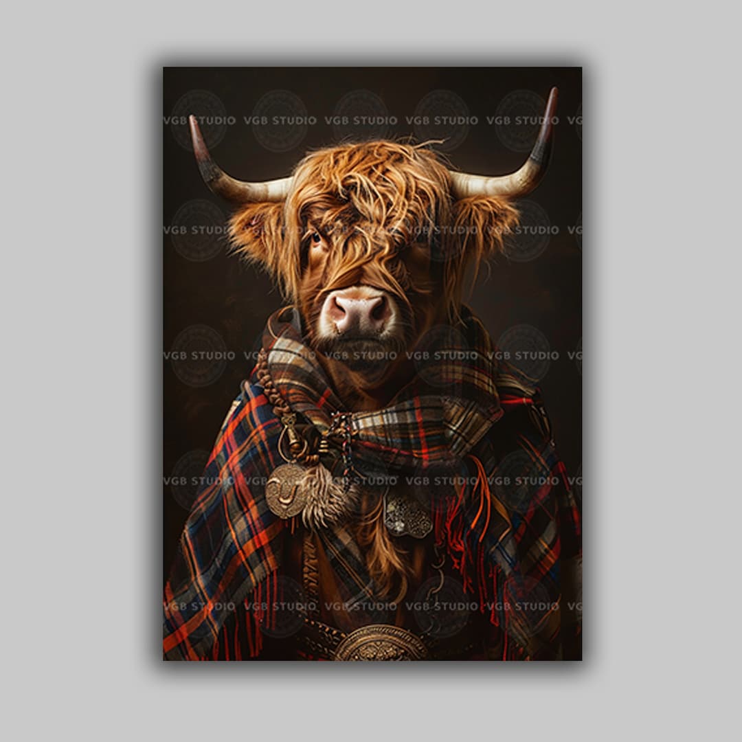Highlander Scottish Highland Cow Bull Fine Art Giclee Baroque Painting ...