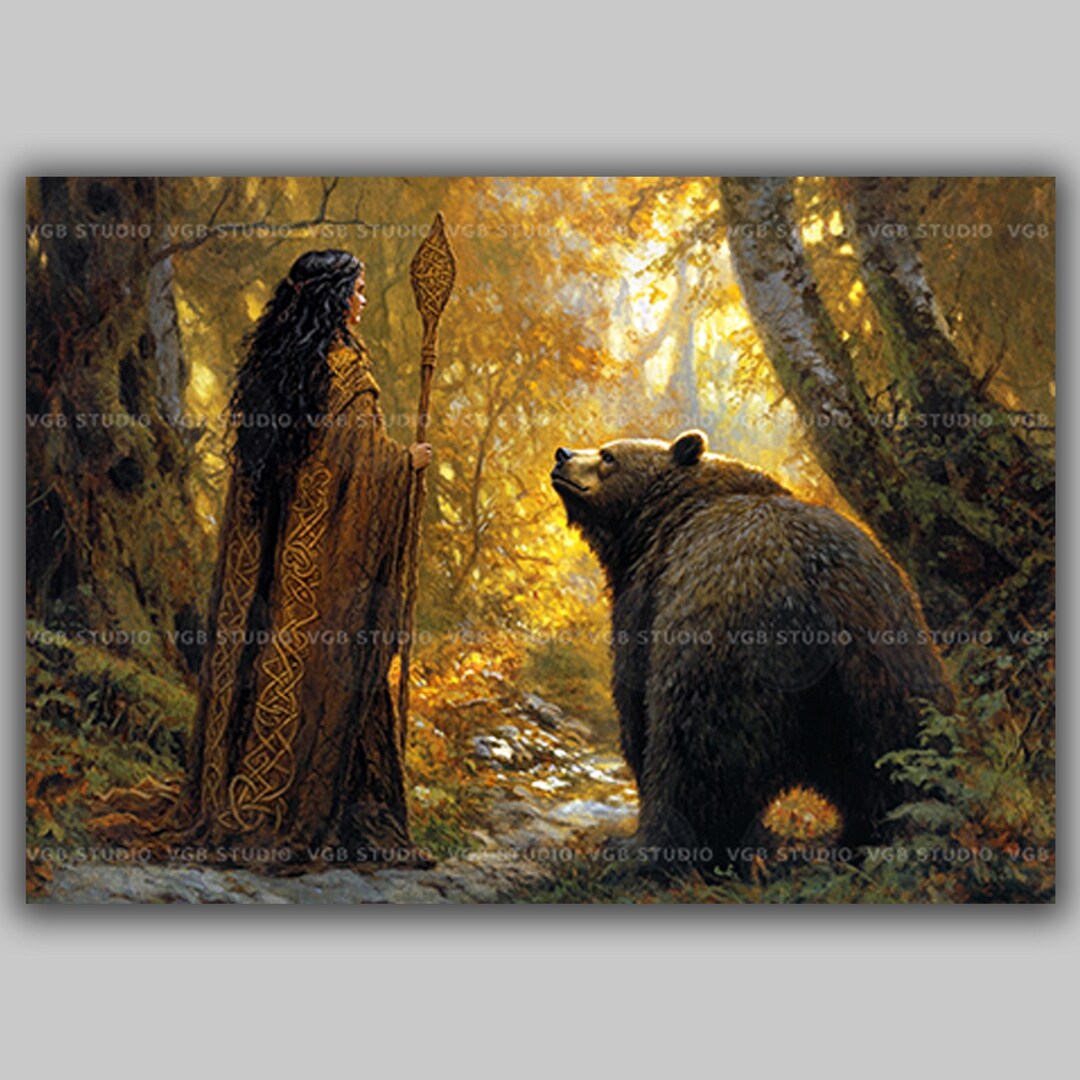 Artio Celtic Goddess Forest Print Woman With Bear Autumn Woodland Pagan ...