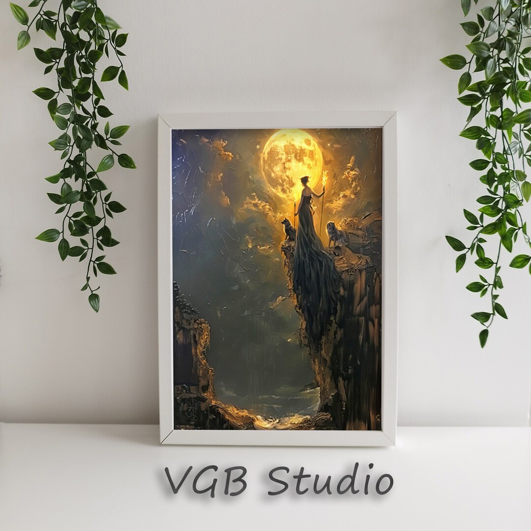 Hecate Greek Goddess Painting, Hekate Moon Crossroads Holding Torches ...