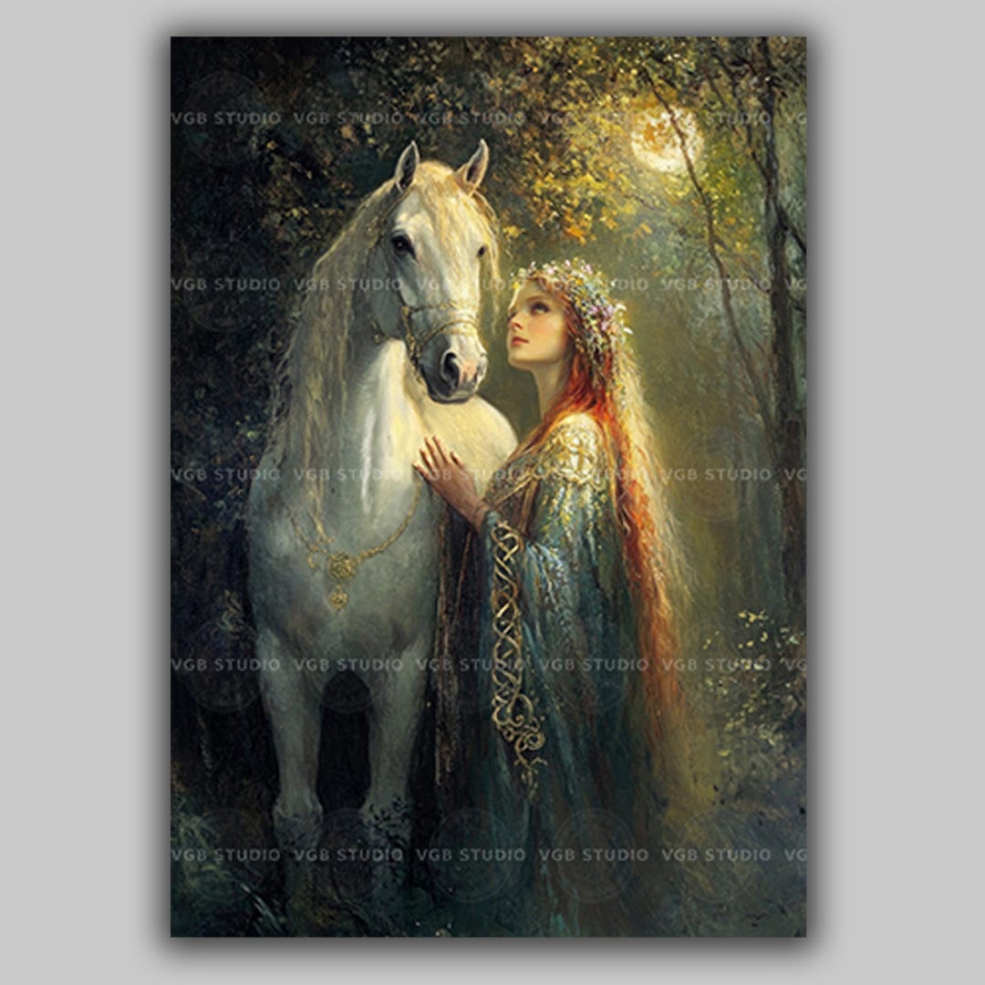 Epona Celtic Goddess of Horses Wall Art Print Moonlit Forest Mythology ...