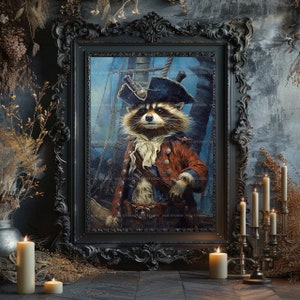 Raccoon Pirate Bucaneer Portrait, Nautical Print Art, Dressed Animal ...