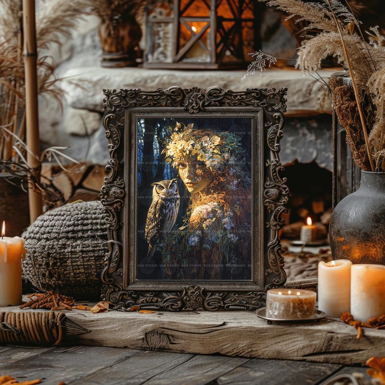Blodeuwedd Art Print Welsh Goddess of Transformation and Owls Celtic ...