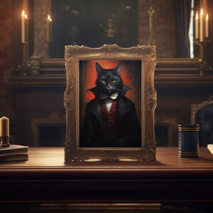 Gothic Black Cat Vampire Halloween Artwork, Gothic Medieval Portrait ...