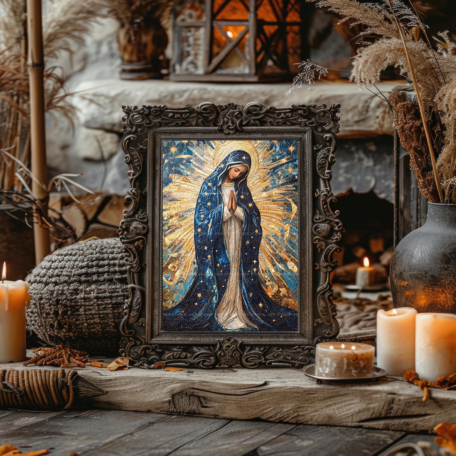 Virgin Mary Art Print Our Lady Religious Mosaic Style Christian Icon ...