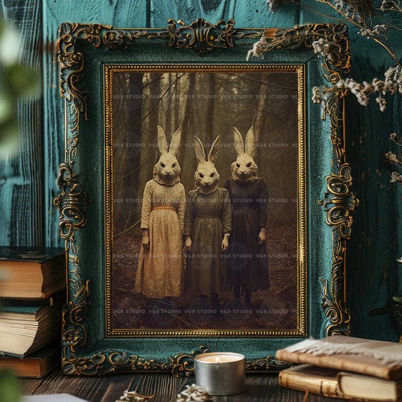 Creepy Rabbit Cult Art Print Gothic Forest Folklore Surreal Animal Wall ...