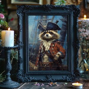 Raccoon Pirate Bucaneer Portrait, Nautical Print Art, Dressed Animal ...