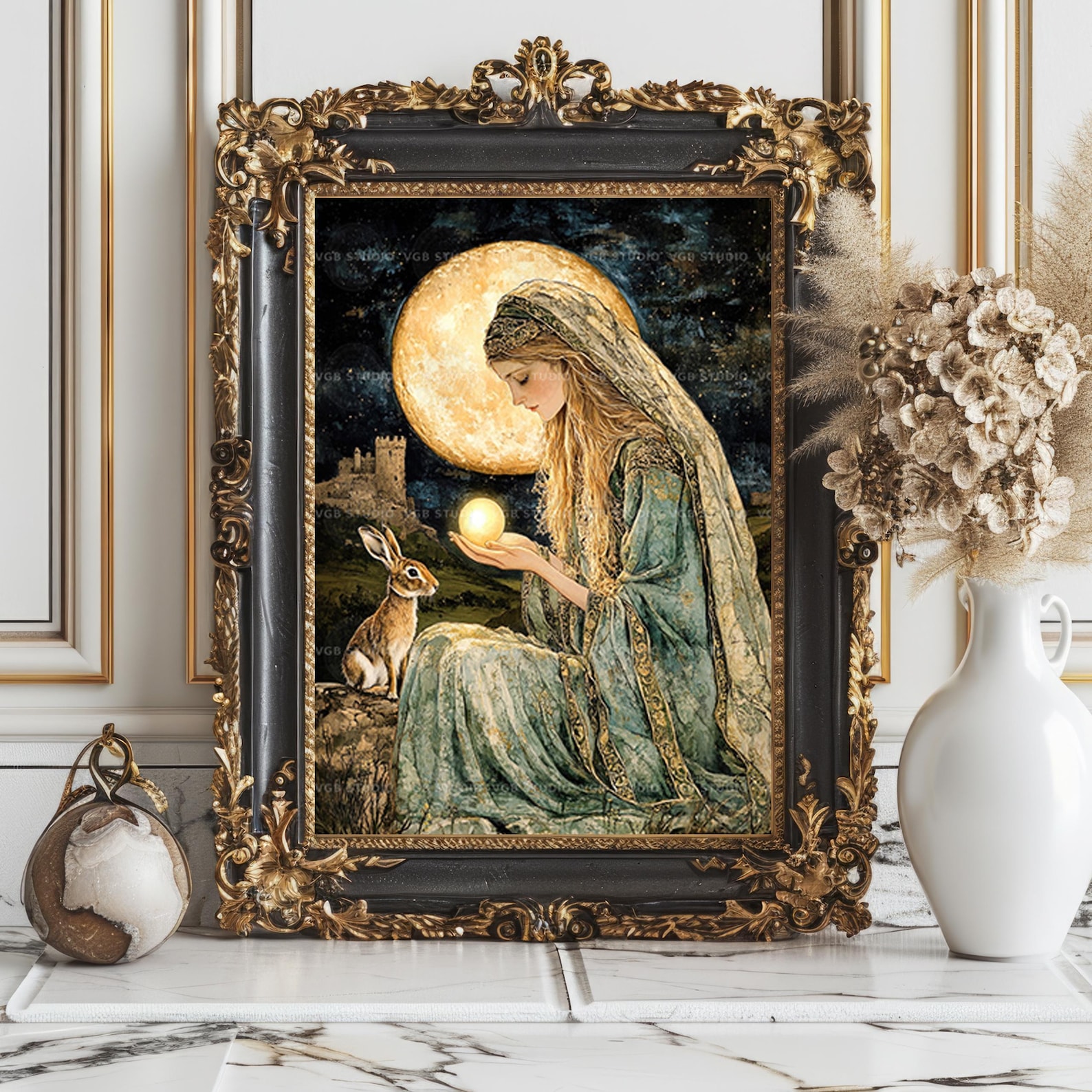 Ostara Art Print Spring Equinox Goddess Hare Egg Floral Meadow Pagan ...