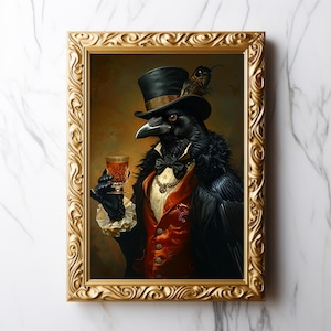 Crow Top Hat Raven Victorian Gentleman Having a Dring, Fancy Black Bird ...