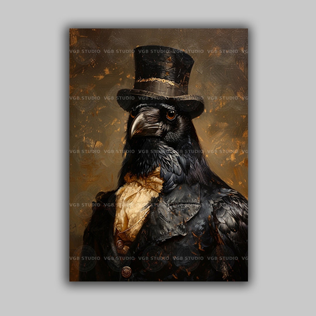 Victorian Crow Gentleman Raven Portrait, Aristocrat Black Bird Giclee ...
