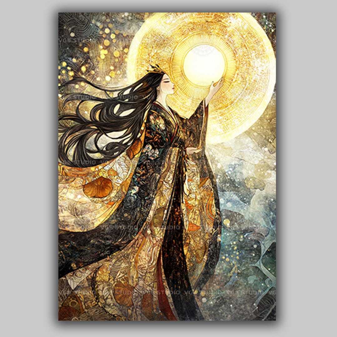 Amaterasu Japanese Sun Goddess Art Print, Ethereal Shinto Deity Radiant ...