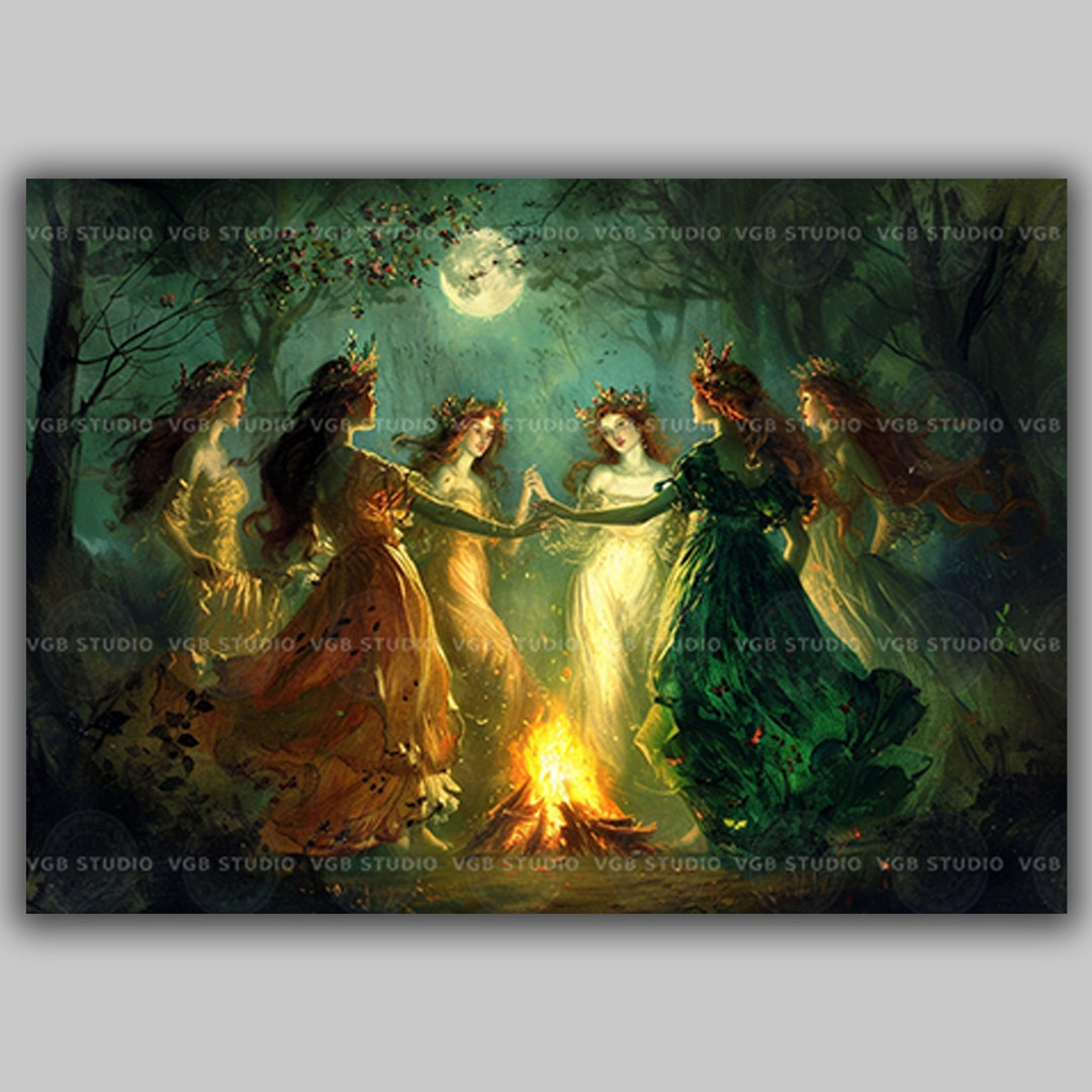 Wiccan Moon Ritual Mystical Print, Mystic Luna Invocation Dancing Witch ...