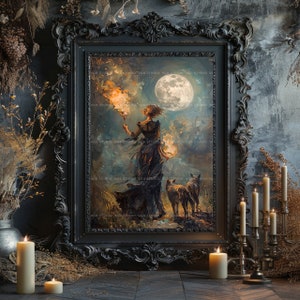 Hecate Night Goddess Print, Hekate Full Moon Holding Torches With ...