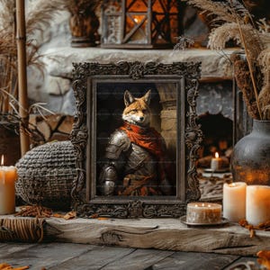 Fox Art Print Knight Armor Whimsical Animal Portrait Medieval Wall ...