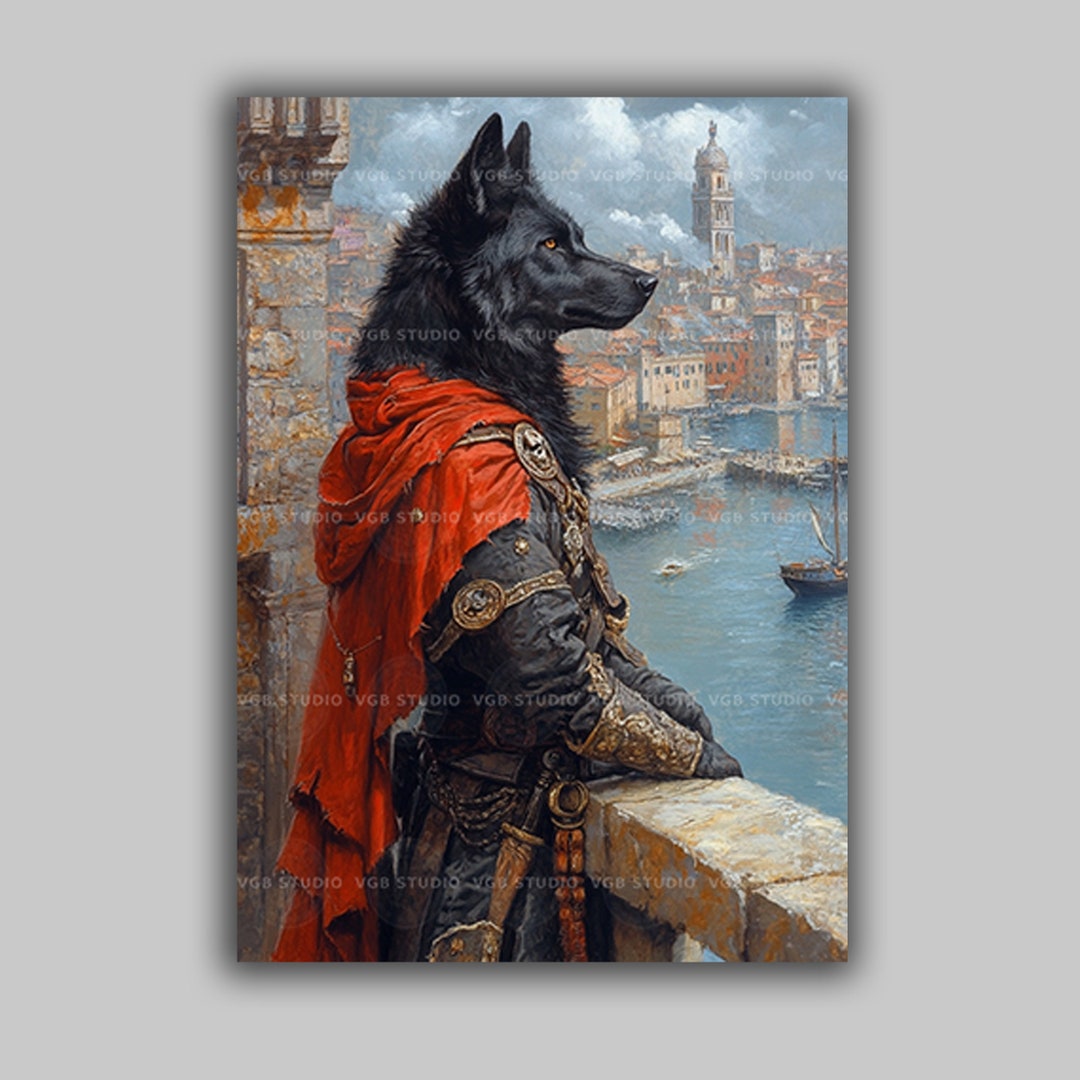 Renaissance Wolf Warrior Fantasy Portrait Painting Print, Classical ...