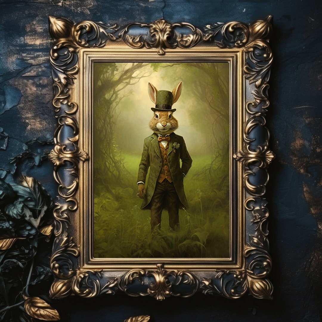 Gothic Victorian Irish Rabbit Print, Victorian Bunny Portrait Painting ...