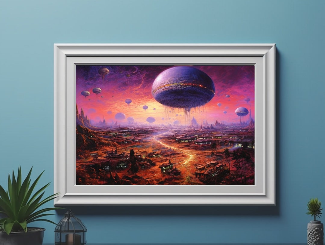 Futuristic Metropolis UFO Alien City Artwork Retro Futurism Colony on ...