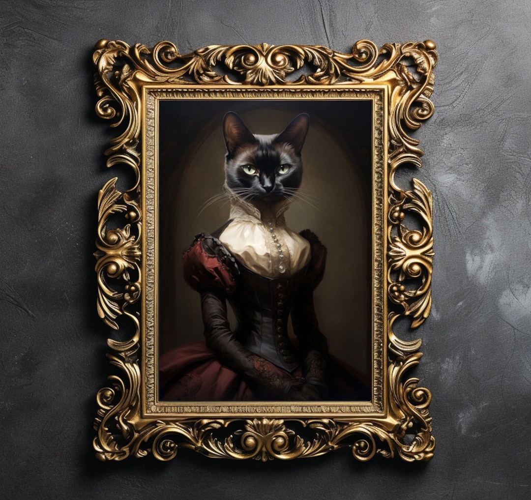 Classy Gothic Black Cat Victorian Portrait, Cat Wearing Dress Vintage ...