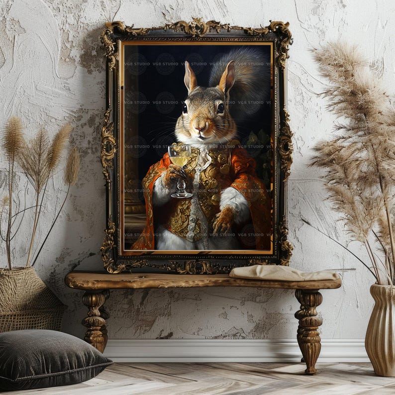 Squirrel Portrait Renaissance Art Print | Royal Animal Wine Glass Wall ...