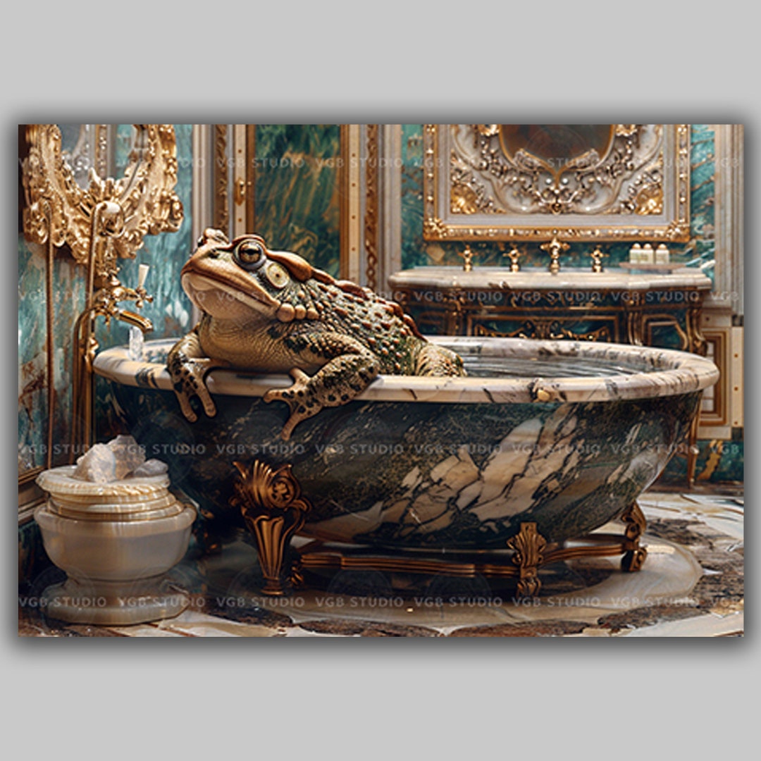 Frog Bath Victorian Bathtub, Toad Bathroom Whimsical Fine Art Print ...