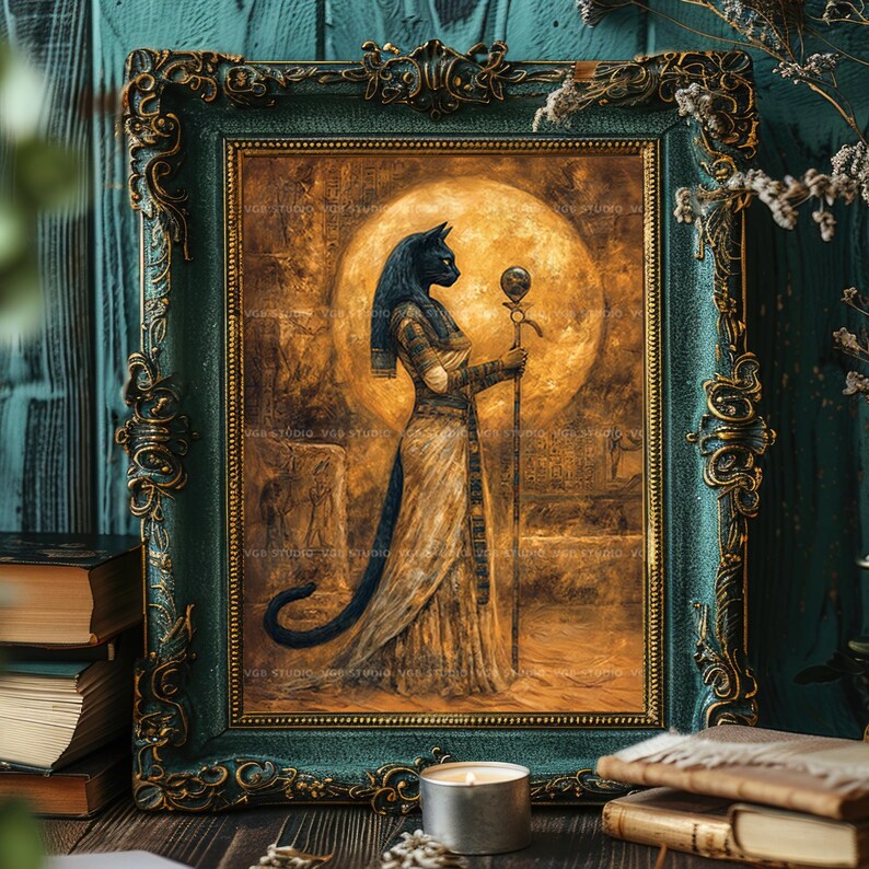 Ancient Egyptian Bastet Goddess Wall Art Print Mythological Cat Deity ...