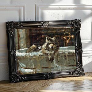 Wolf Bath Victorian Bathtub, Canine Bathroom Whimsical Fine Art Print ...