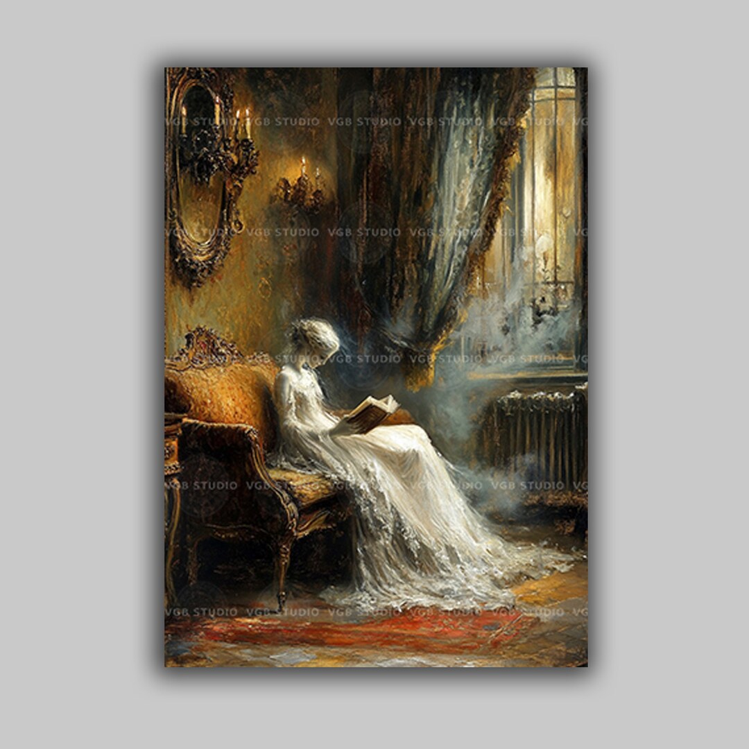 Victorian Ghost Art Print Dark Academia Reading Woman Haunted Parlor ...