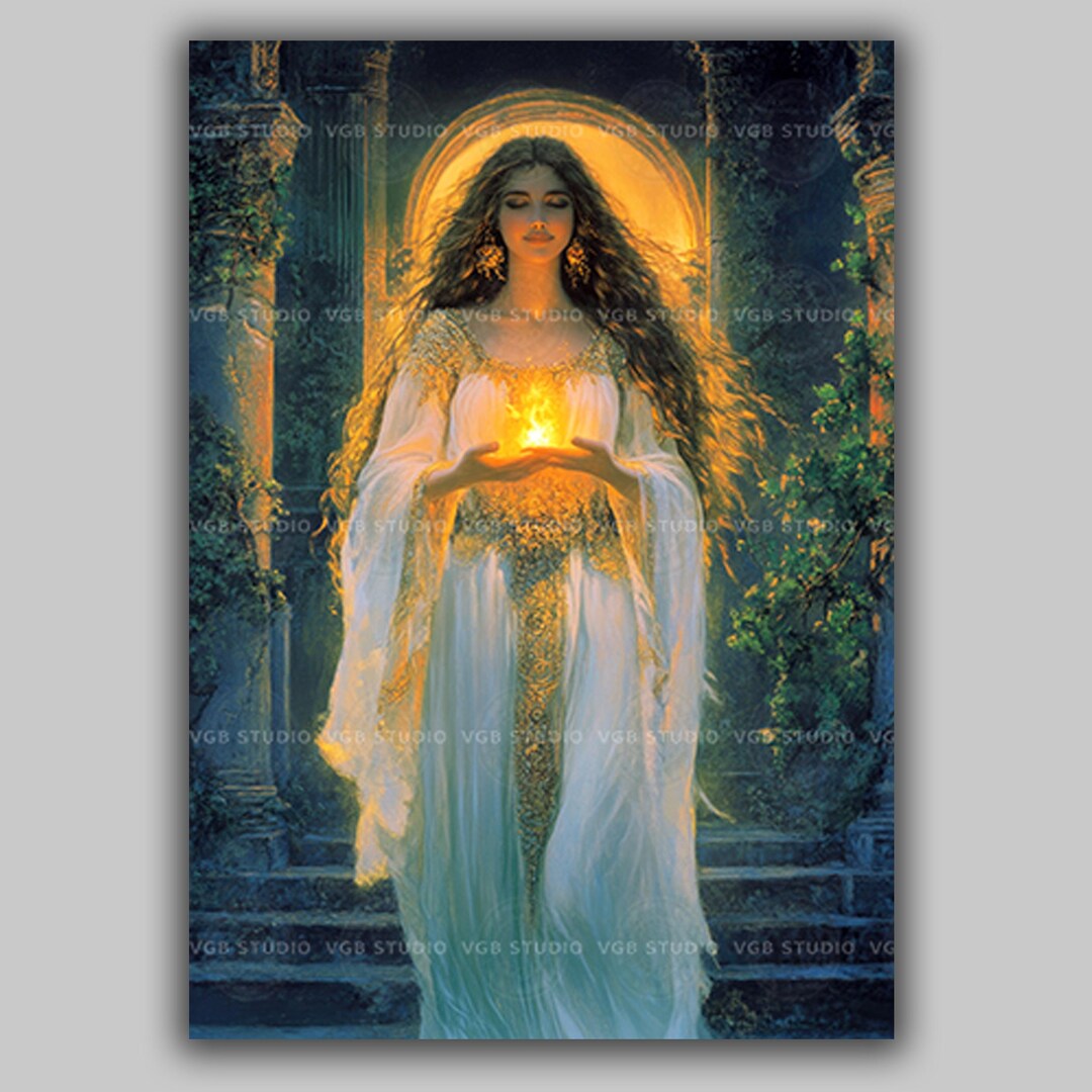 Hestia Greek Goddess of Hearth and Flame Wall Art, Mystical Elegant ...