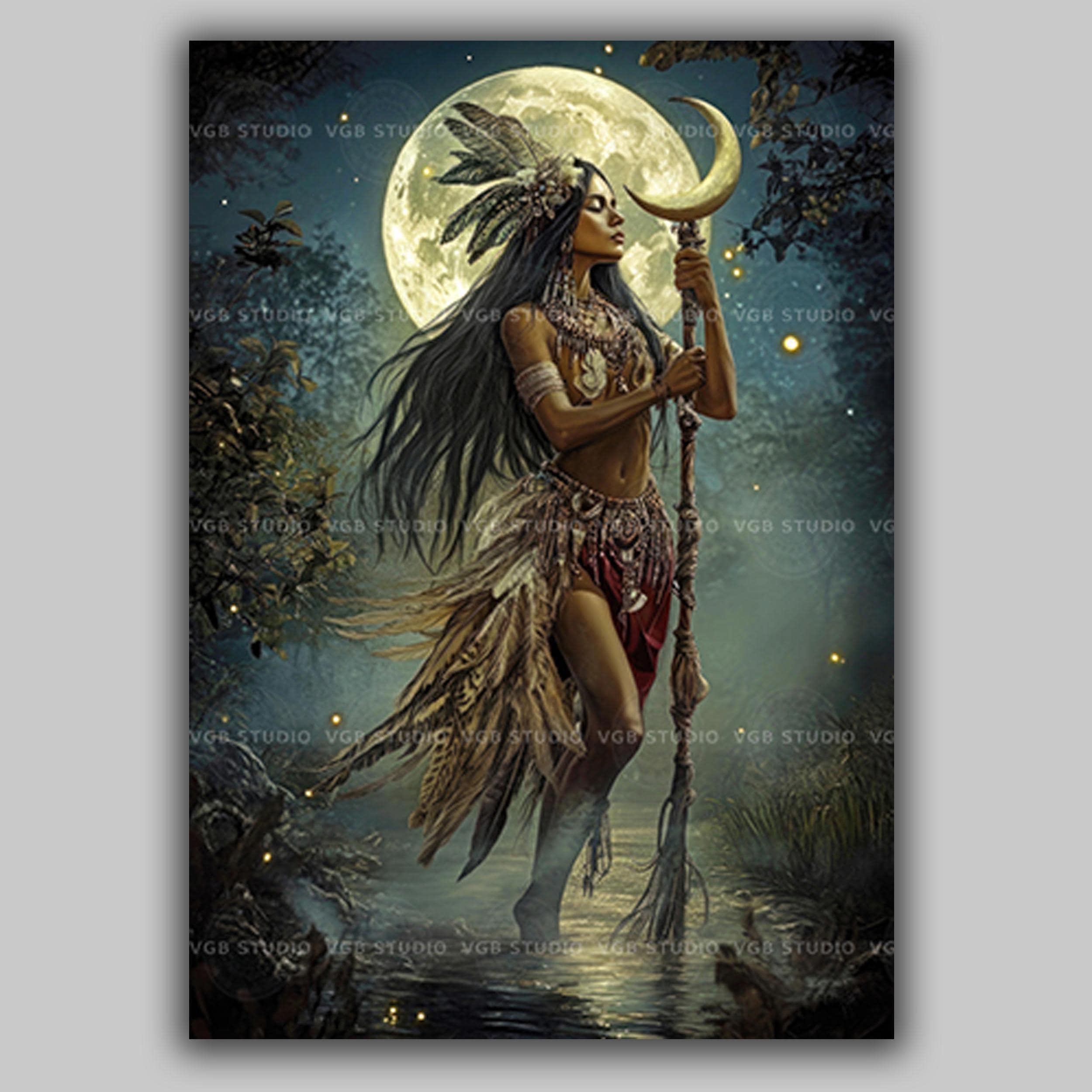 Jaci Moon Goddess Art Print Brazilian Deity Indigenous Amazonian Spirit ...