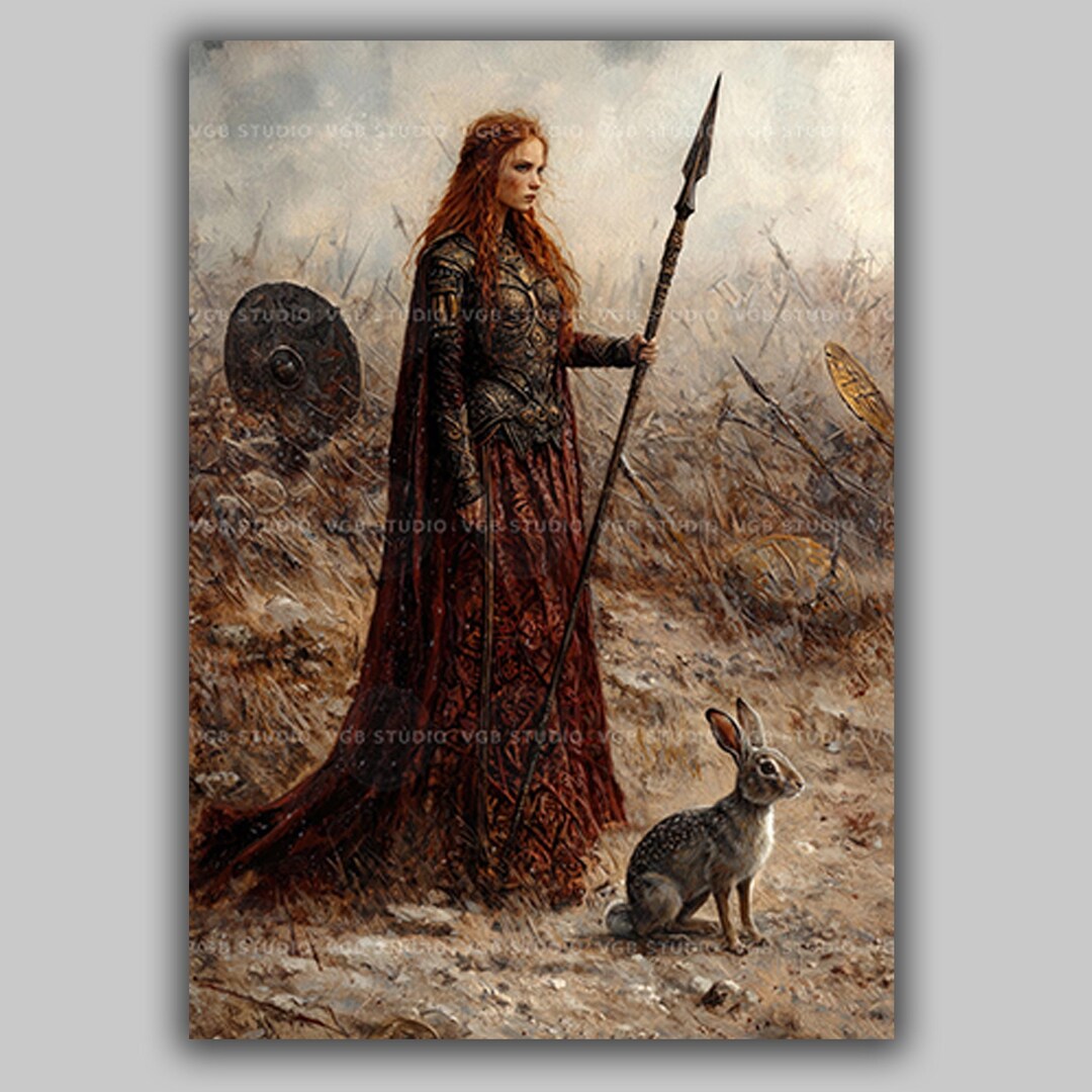 Andraste Celtic Pagan Goddess of Victory and Battle Wall Art, Warrior Queen Mythological ...